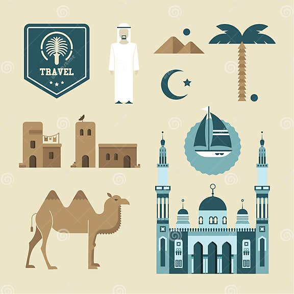 Arabic icons stock vector. Illustration of landmark, architecture ...