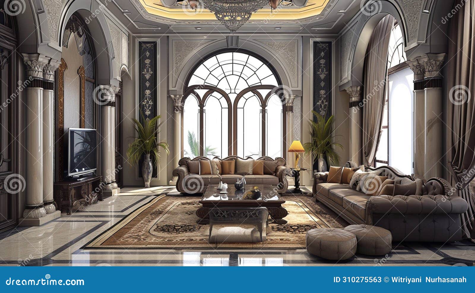 Arabic,Islamic Style Living Room Interior Design with Arch and Arabic ...