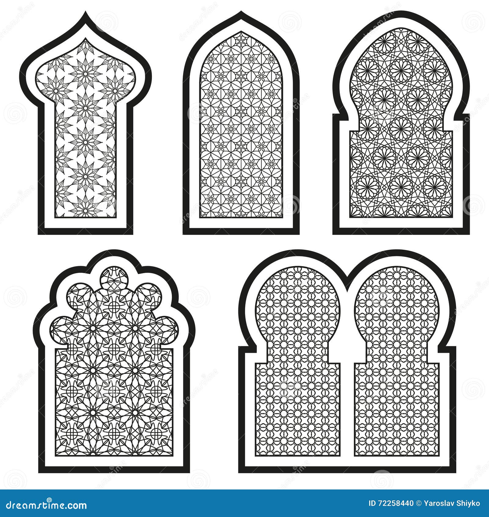 Arabic or Islamic Windows Set Stock Vector - Illustration of oriental ...