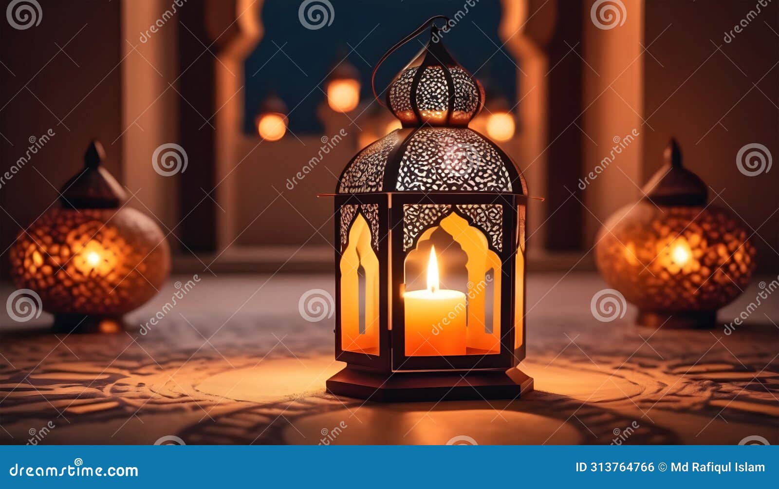 Arabic Lantern with Burning Candle in Mosque. Generative AI Stock ...