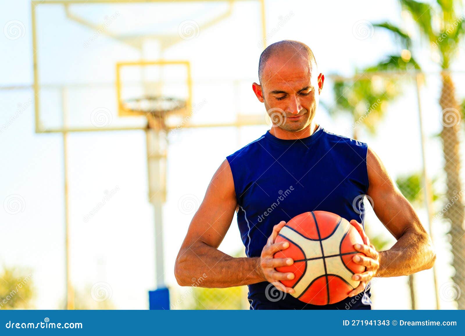 Arabic Man Athlete Man Playing Basketball Outdoors Stock Image - Image ...