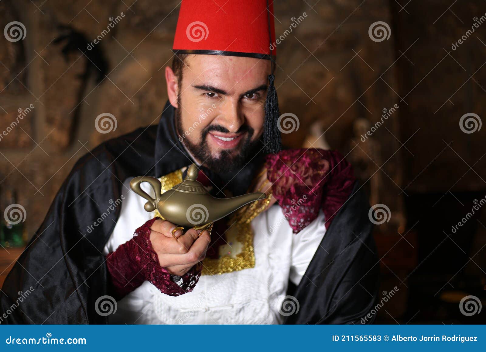Arabic Man Holding Gold Lamp Stock Image - Image of aladin, gold: 211565583
