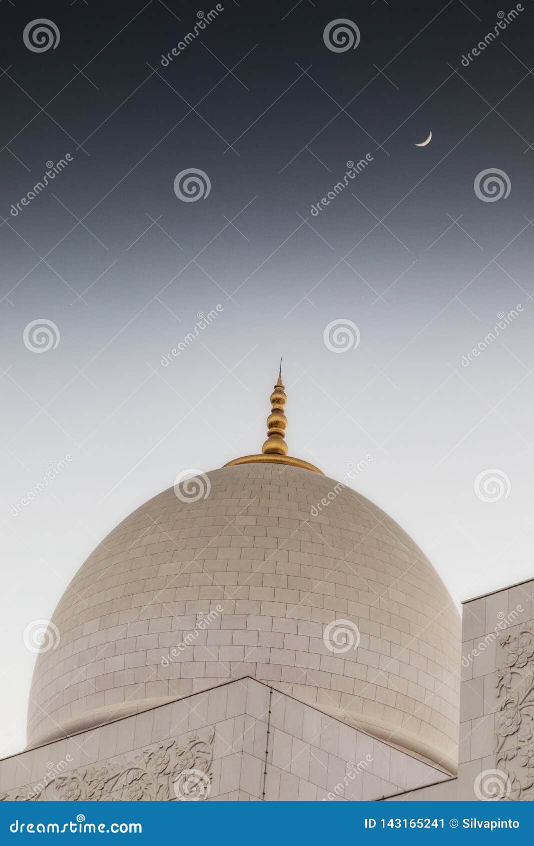 Arabic Mosque Facade with Domes, with Sunset Light. Great Mosque. UAE ...