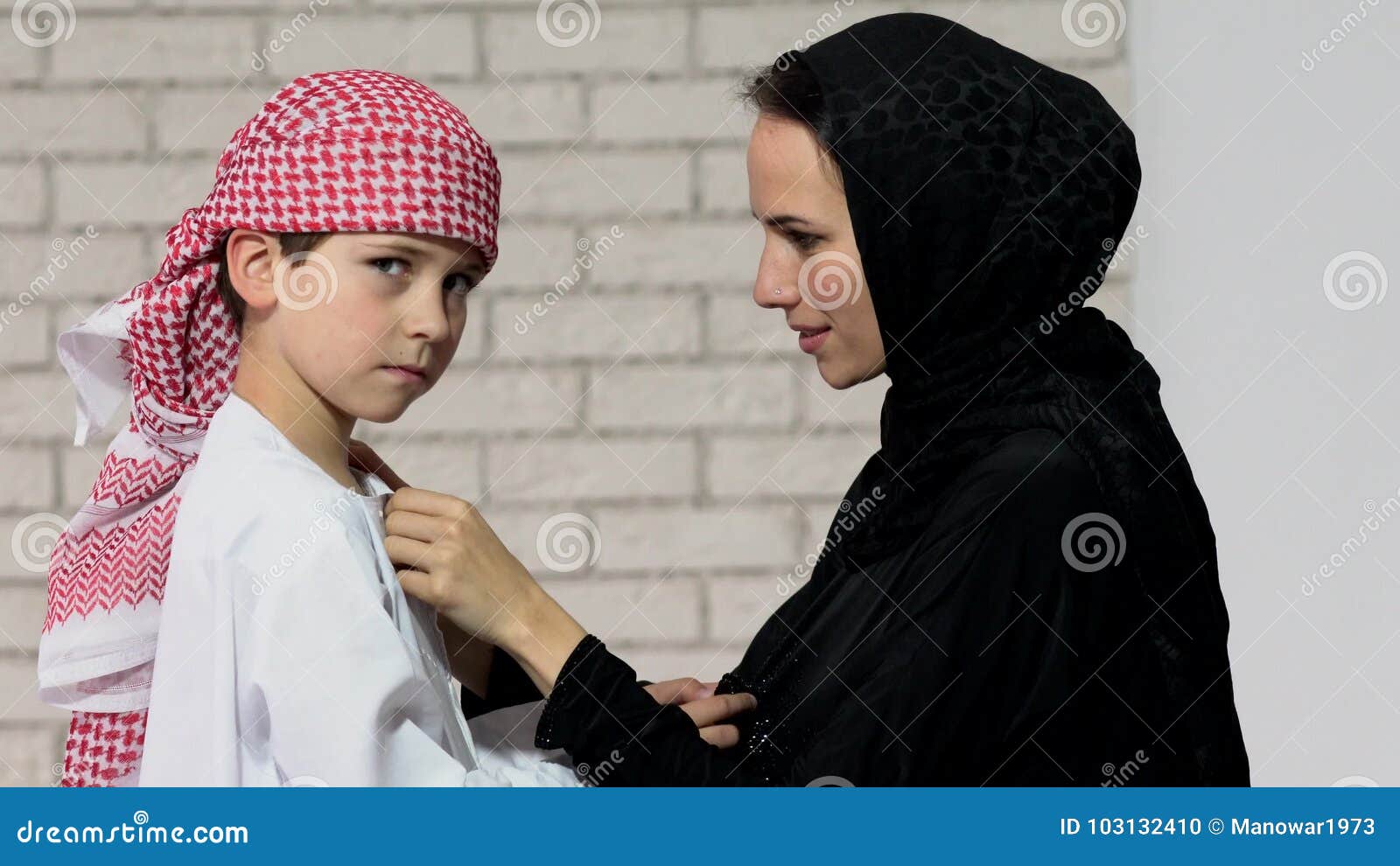 Arabic Mother and Son Posing Indoor Stock Photo - Image of care ...