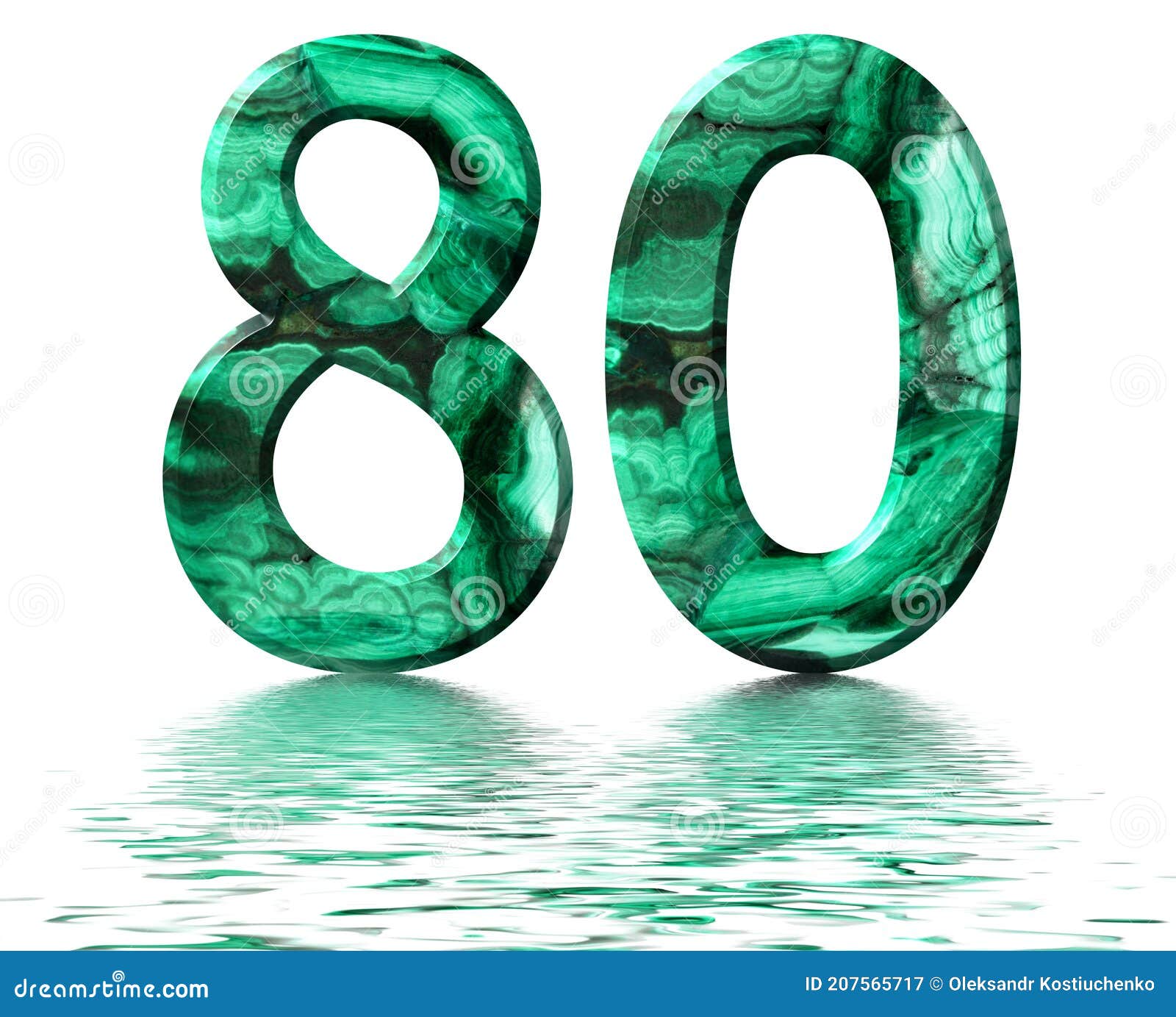 Arabic Numeral 80, Eighty, from Natural Green Malachite, Reflected on ...