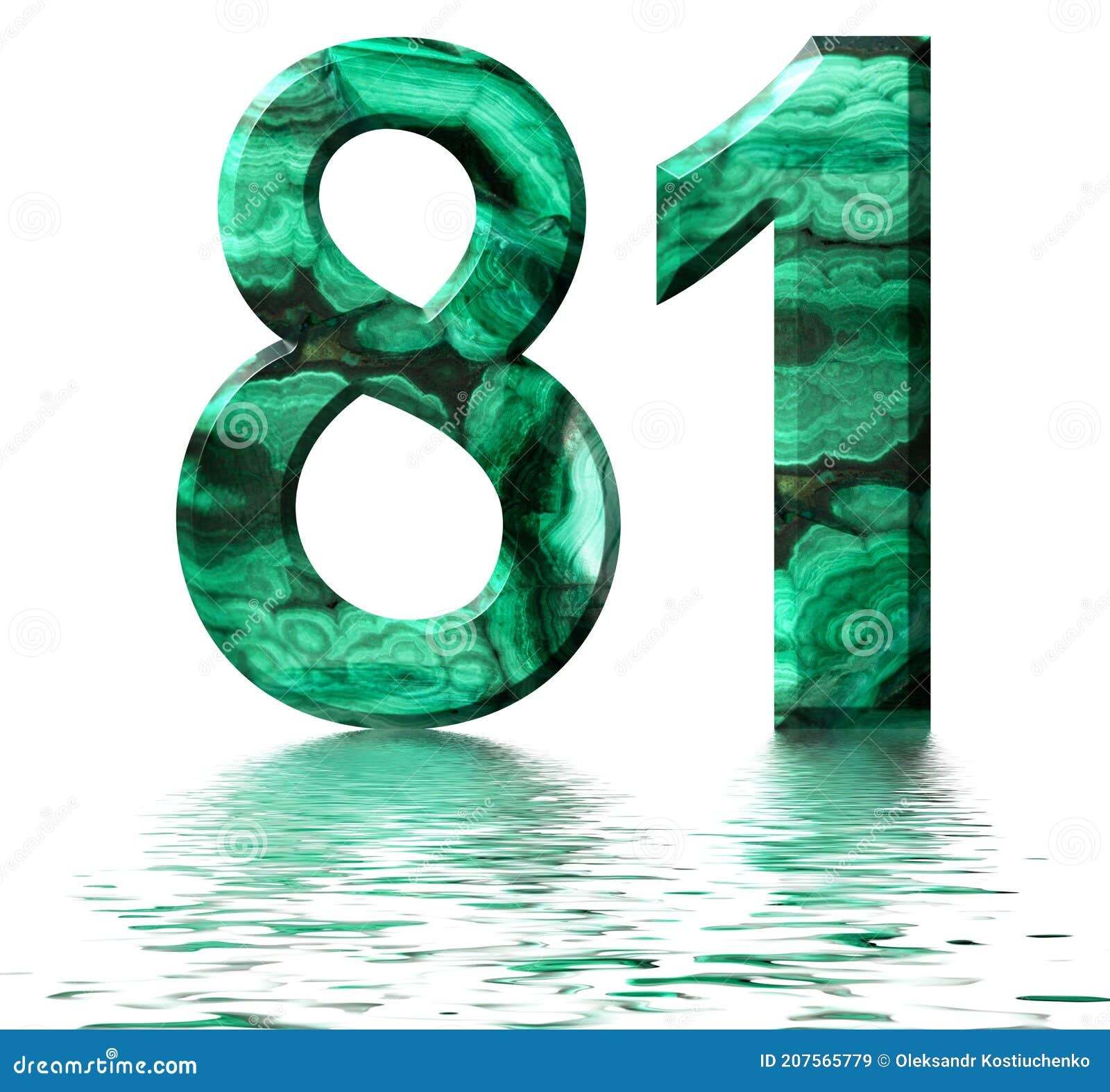 Arabic Numeral 81, Eighty One, from Natural Green Malachite, Reflected ...