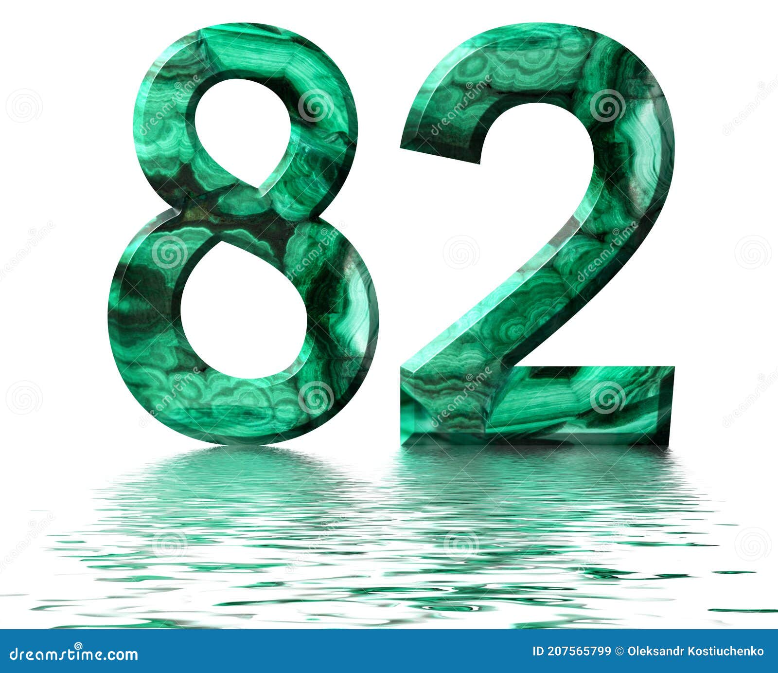 Arabic Numeral 82, Eighty Two, from Natural Green Malachite, Reflected ...