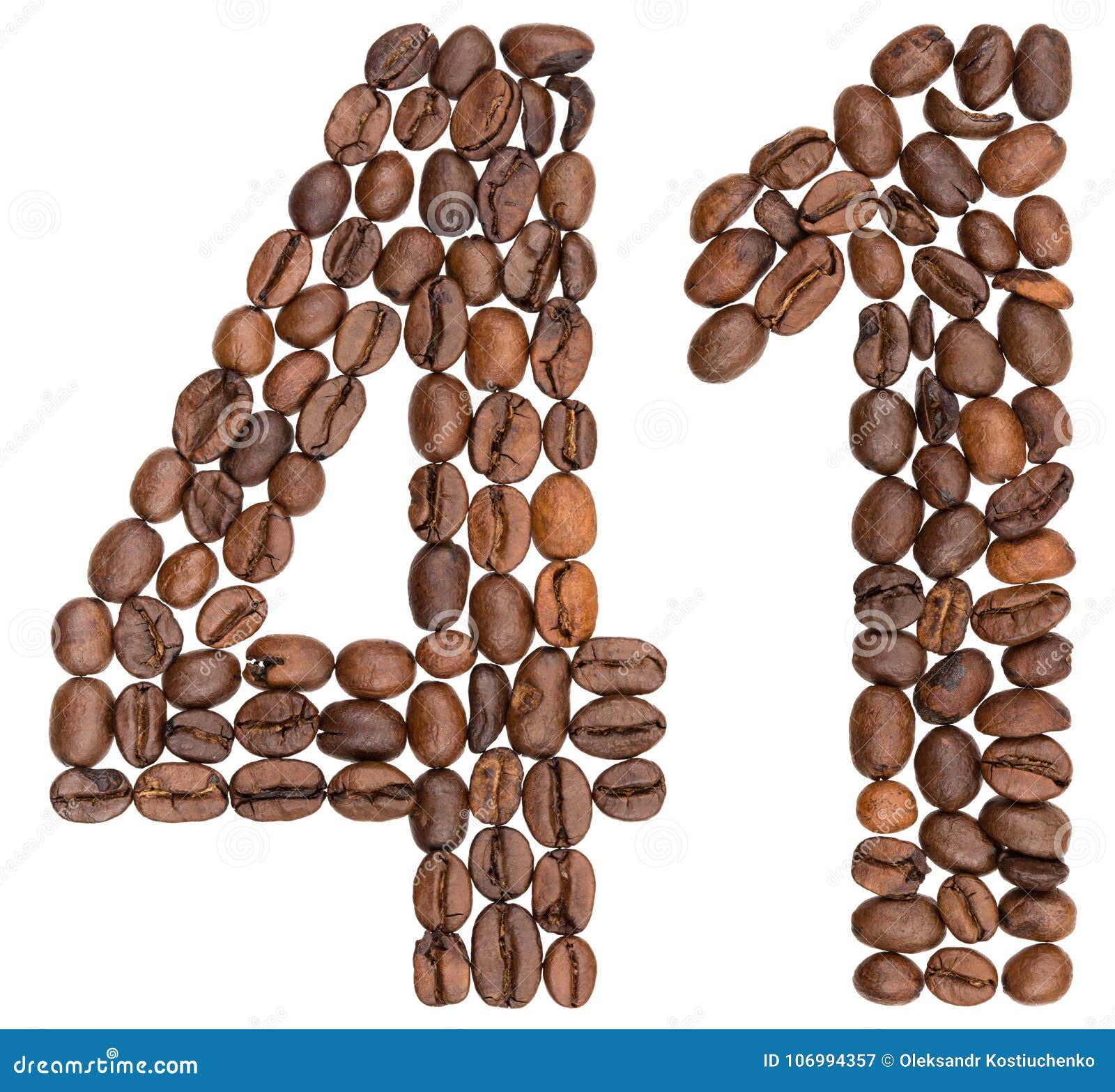 Arabic Numeral 41, Forty One, from Coffee Beans, Isolated on White ... Arabic Numeral 41, Forty One, from Coffee Beans, Isolated on White ...