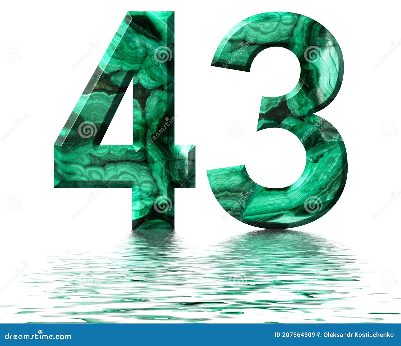 Arabic Numeral 43, Forty Three, from Natural Green Malachite, Reflected ...