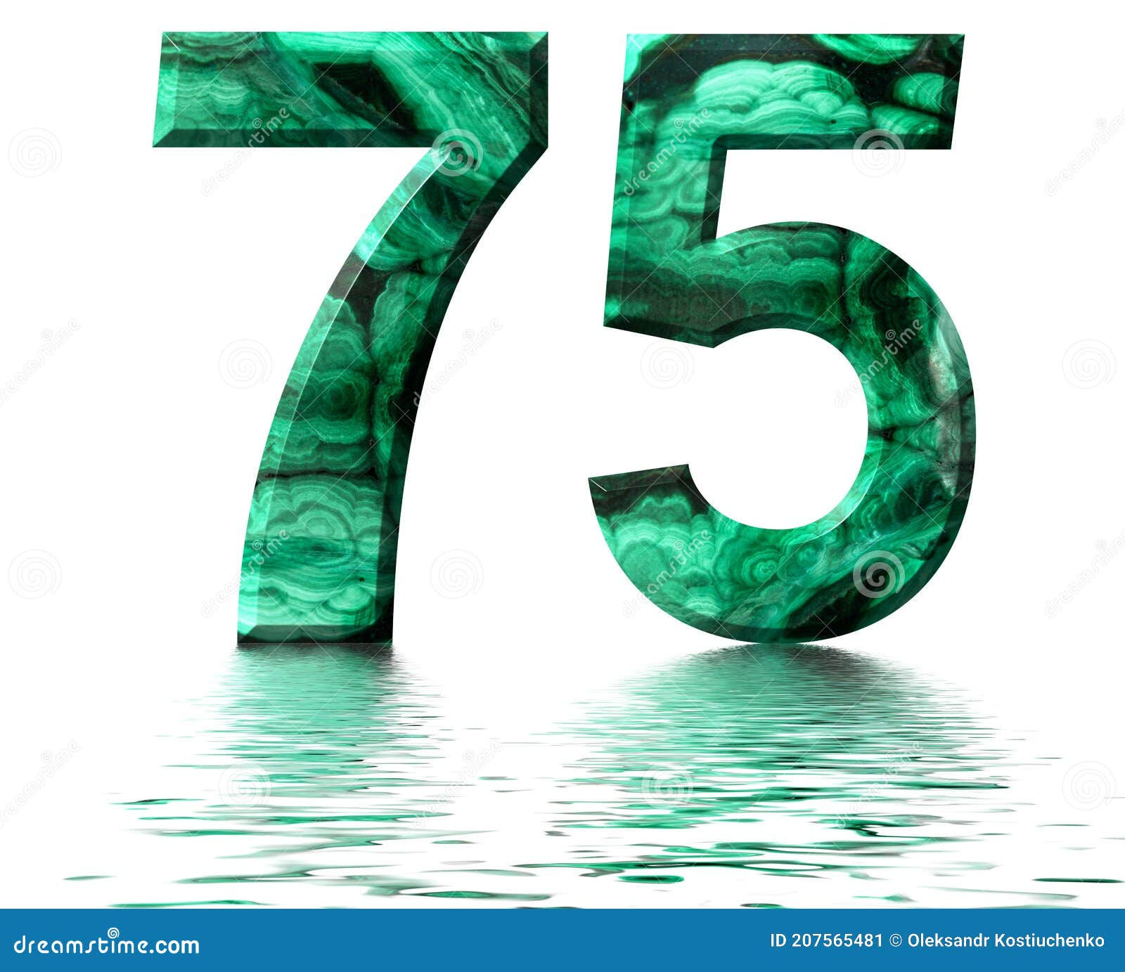 Arabic Numeral 75, Seventy Five, from Natural Green Malachite ...