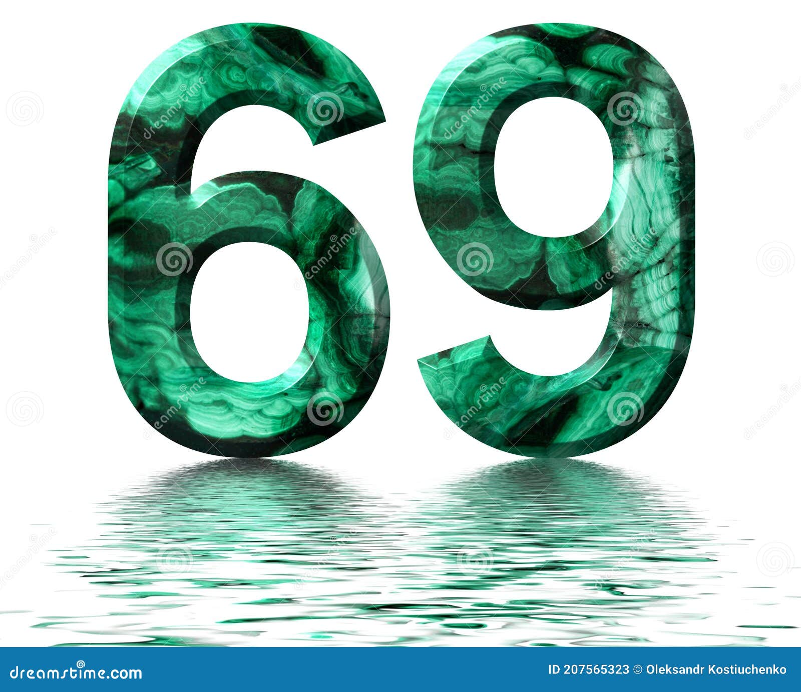 Arabic Numeral 69, Sixty Nine, from Natural Green Malachite, Reflected ...