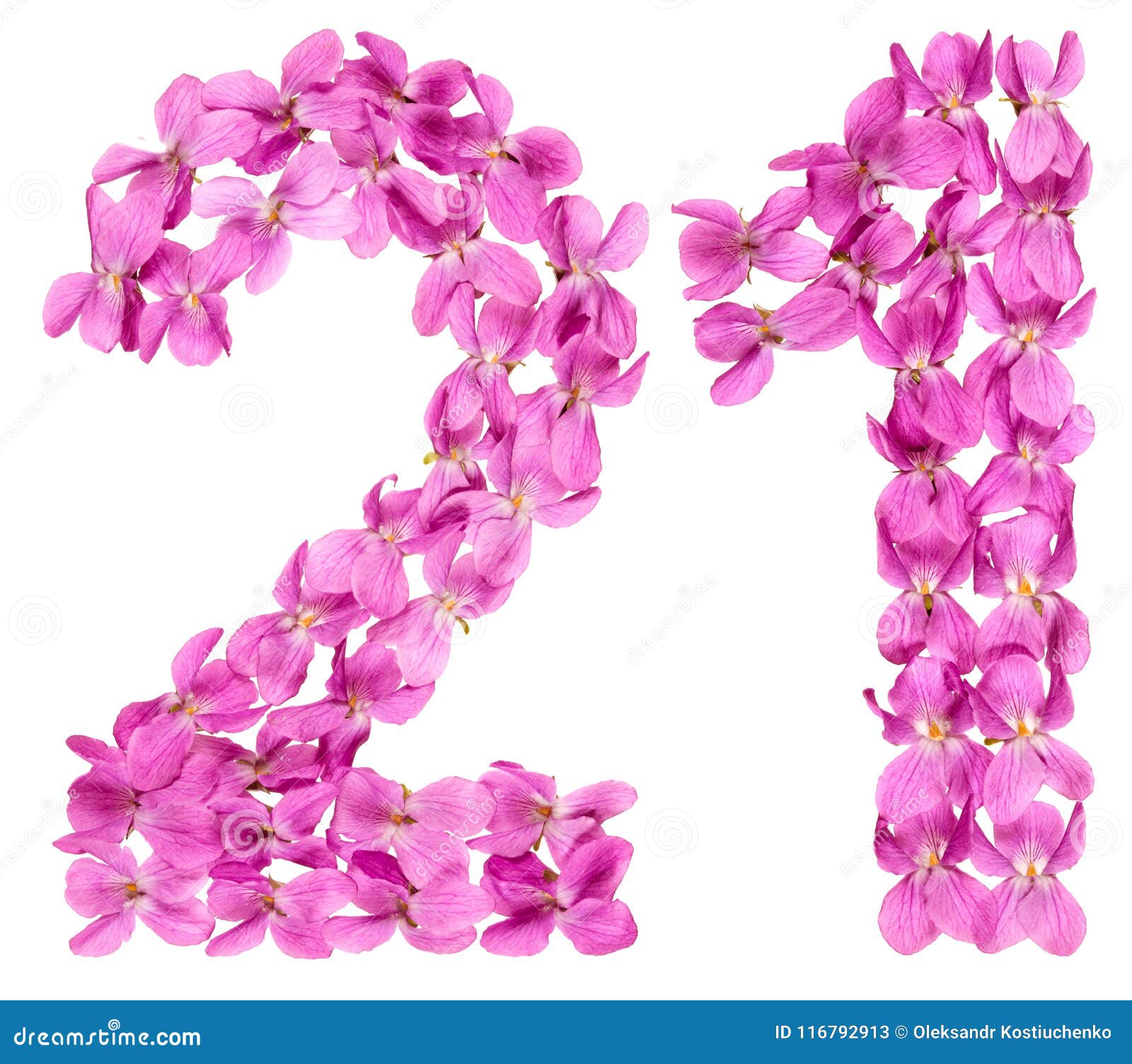 Arabic Numeral 21, Twenty One, from Flowers of Viola, Isolated O Stock ... Arabic Numeral 21, Twenty One, from Flowers of Viola, Isolated O Stock ...