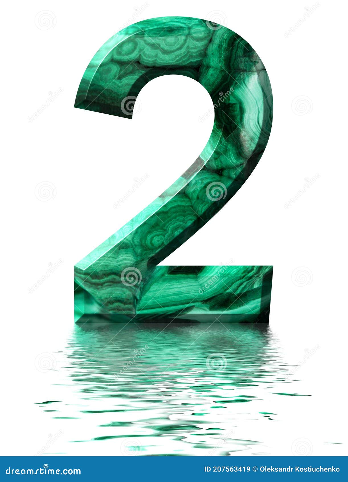 Arabic Numeral 2, Two, from Natural Green Malachite, Reflected on the ...