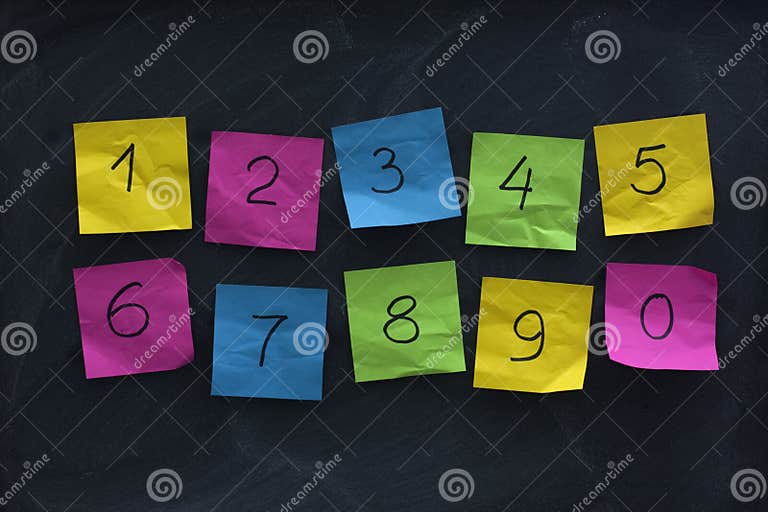Arabic Numerals on Sticky Notes and Blackboard Stock Image - Image of ...