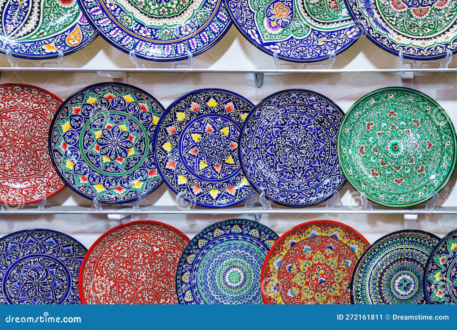 Arabic Painted Ceramic Plates on the Wall. Stock Image - Image of blue ...