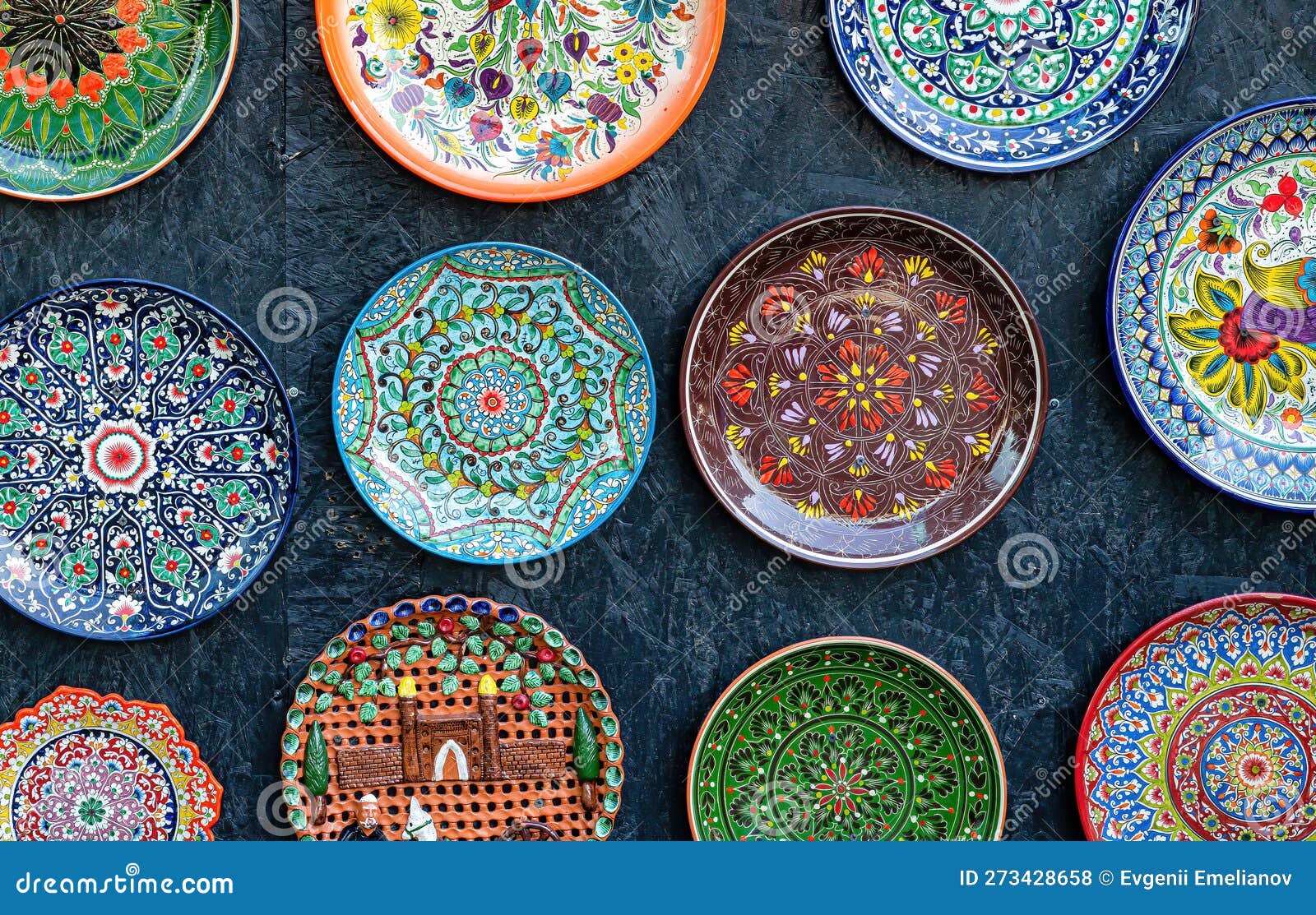 Arabic Painted Ceramic Plates on the Wall. Stock Photo - Image of ...