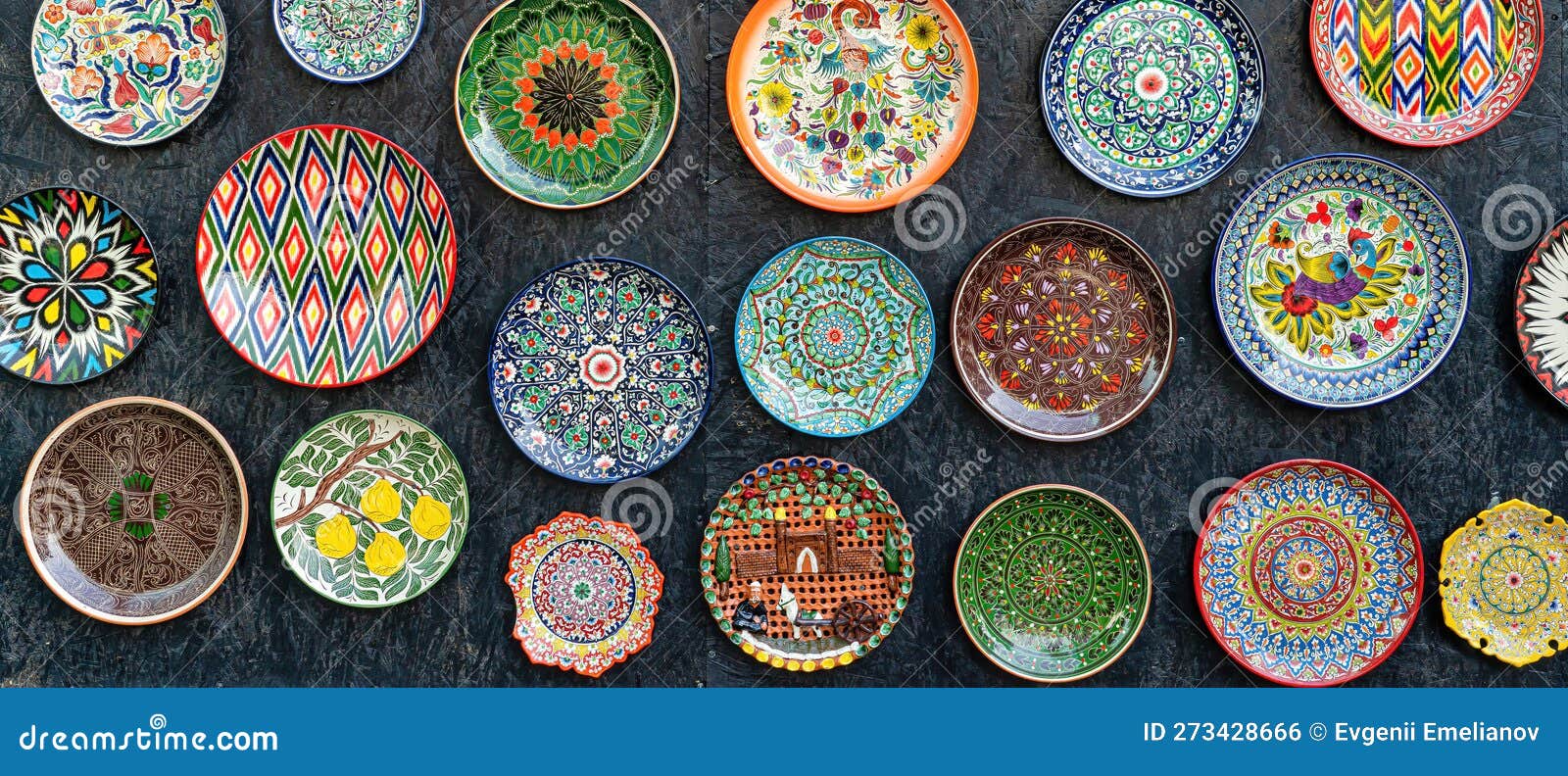 Arabic Painted Ceramic Plates on the Wall. Stock Photo - Image of ...