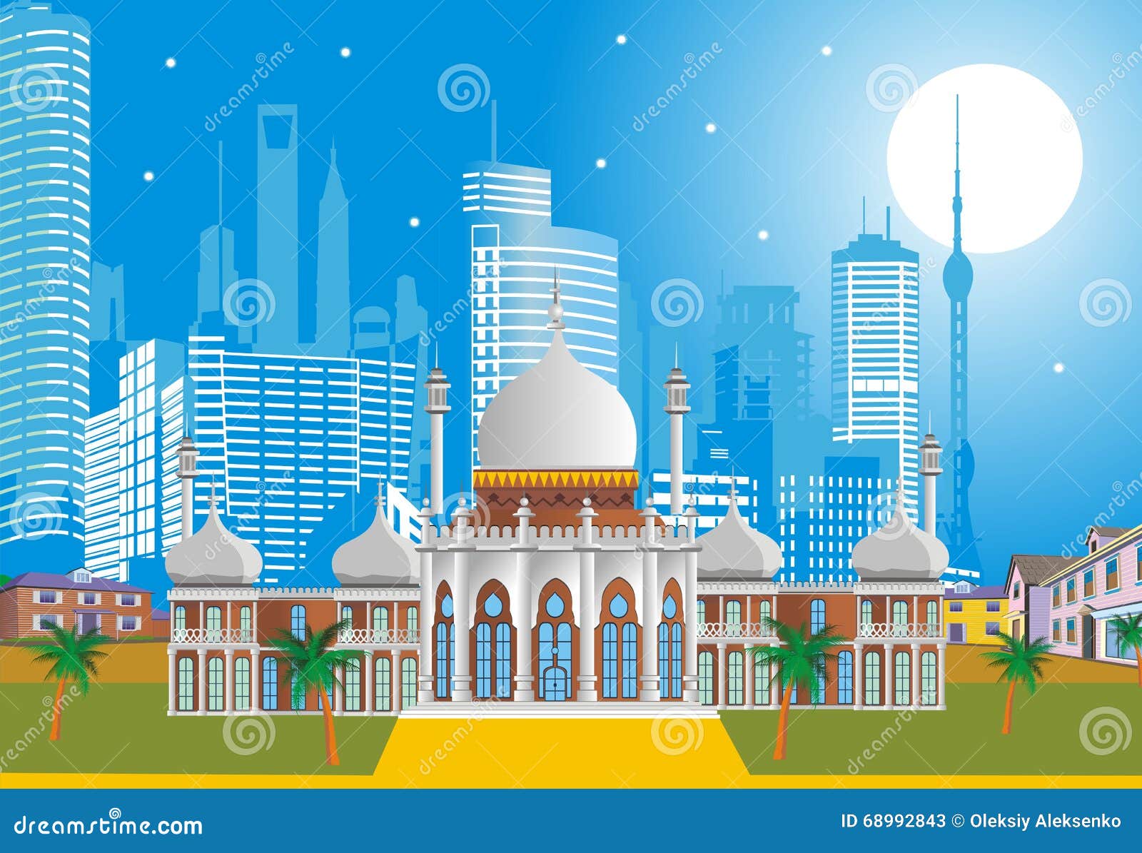 Arabic Palace on the Background of the Modern City. Stock Vector ...