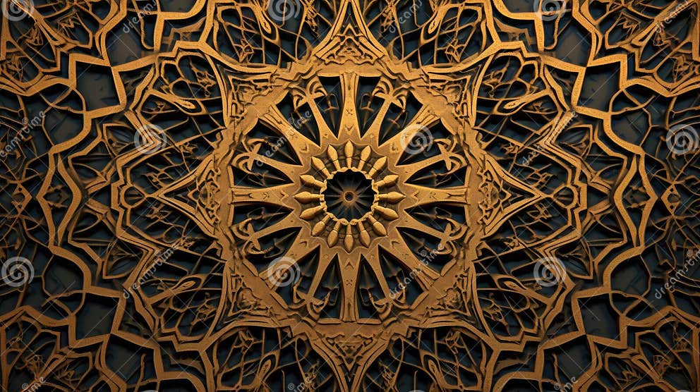 Arabic Pattern on Black Background. 3d Rendering. Computer Digital ...