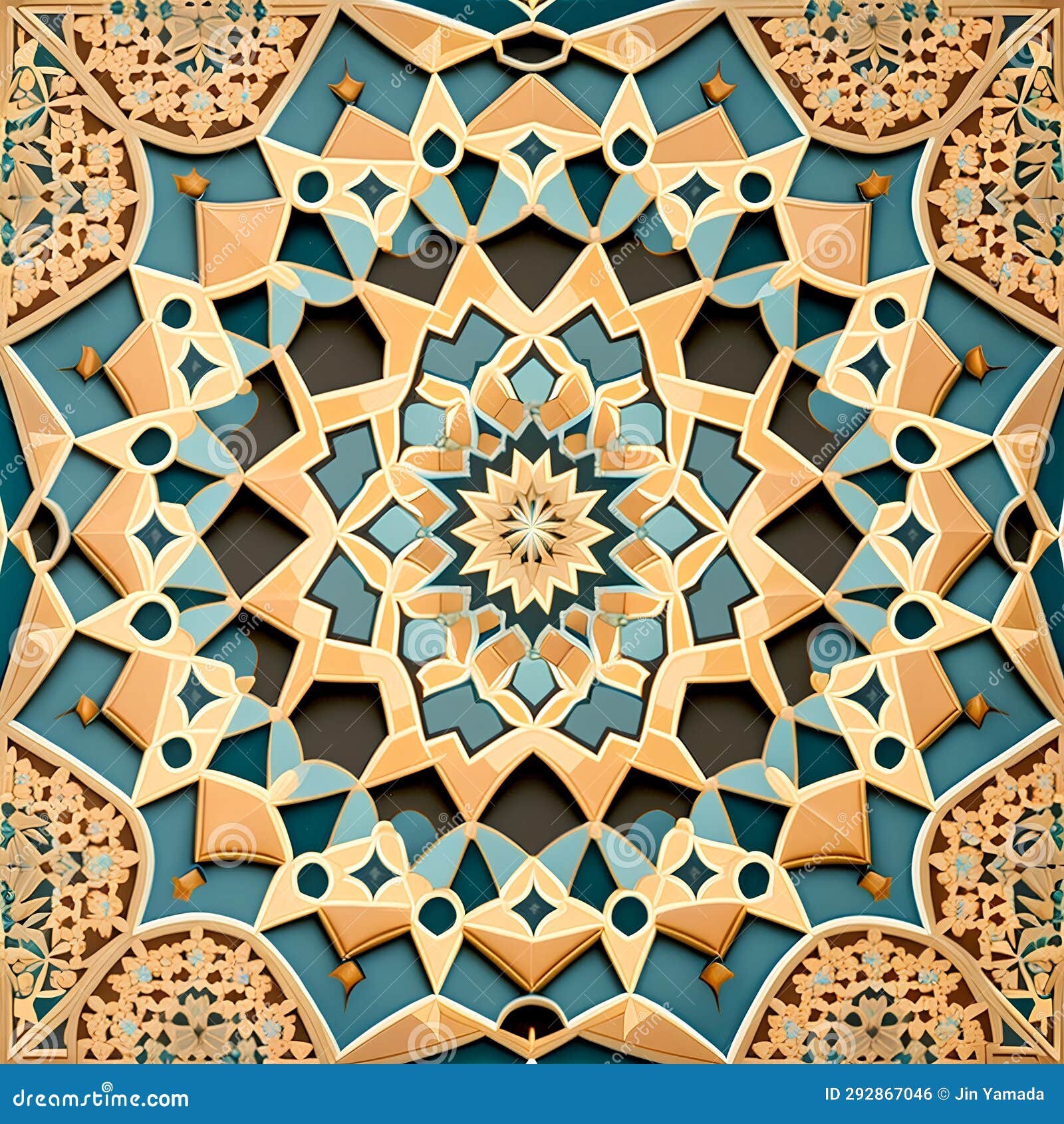 Arabic Pattern on Blue Background. 3d Rendering. Computer Digital ...