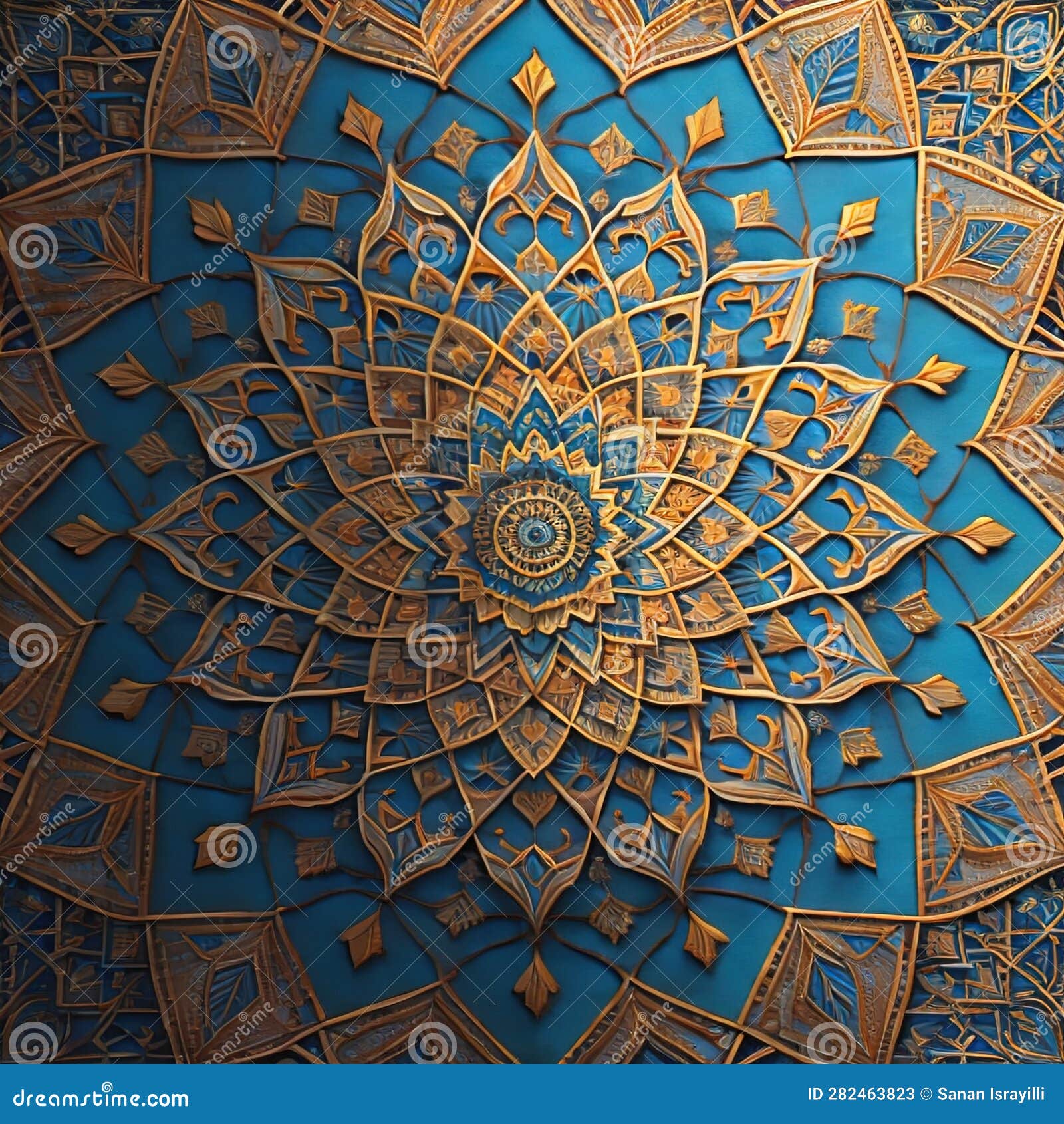 Arabic Pattern on Blue Wall. Generative Ai Stock Illustration ...