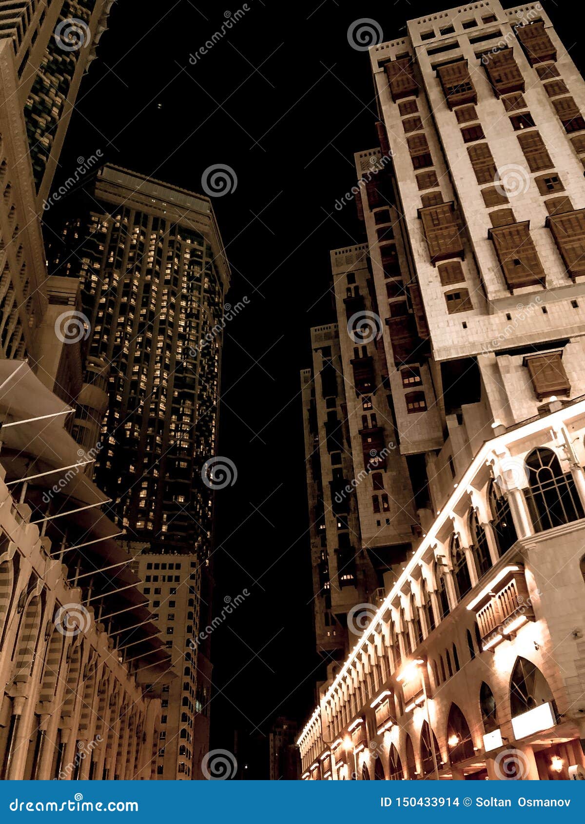 Modern Arab Architecture with National Elements. Evening Lighting Stock ...