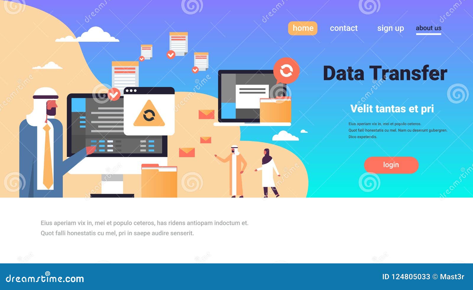Arabic People Working Data Transfer Synchronization Computer Connection ...