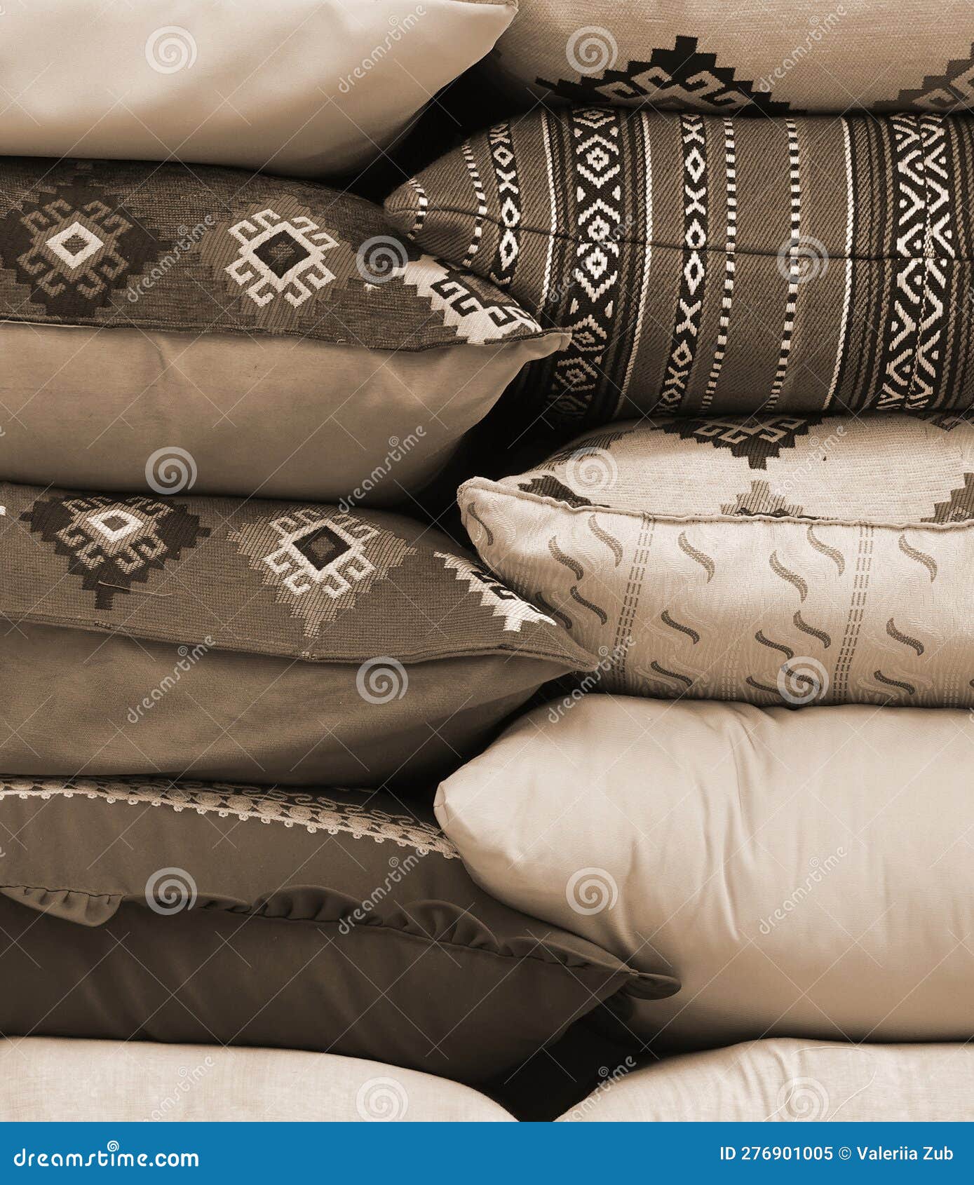 Arabic Pillows Texture with Ornament Pattern. Sepia Style Stock Image ...
