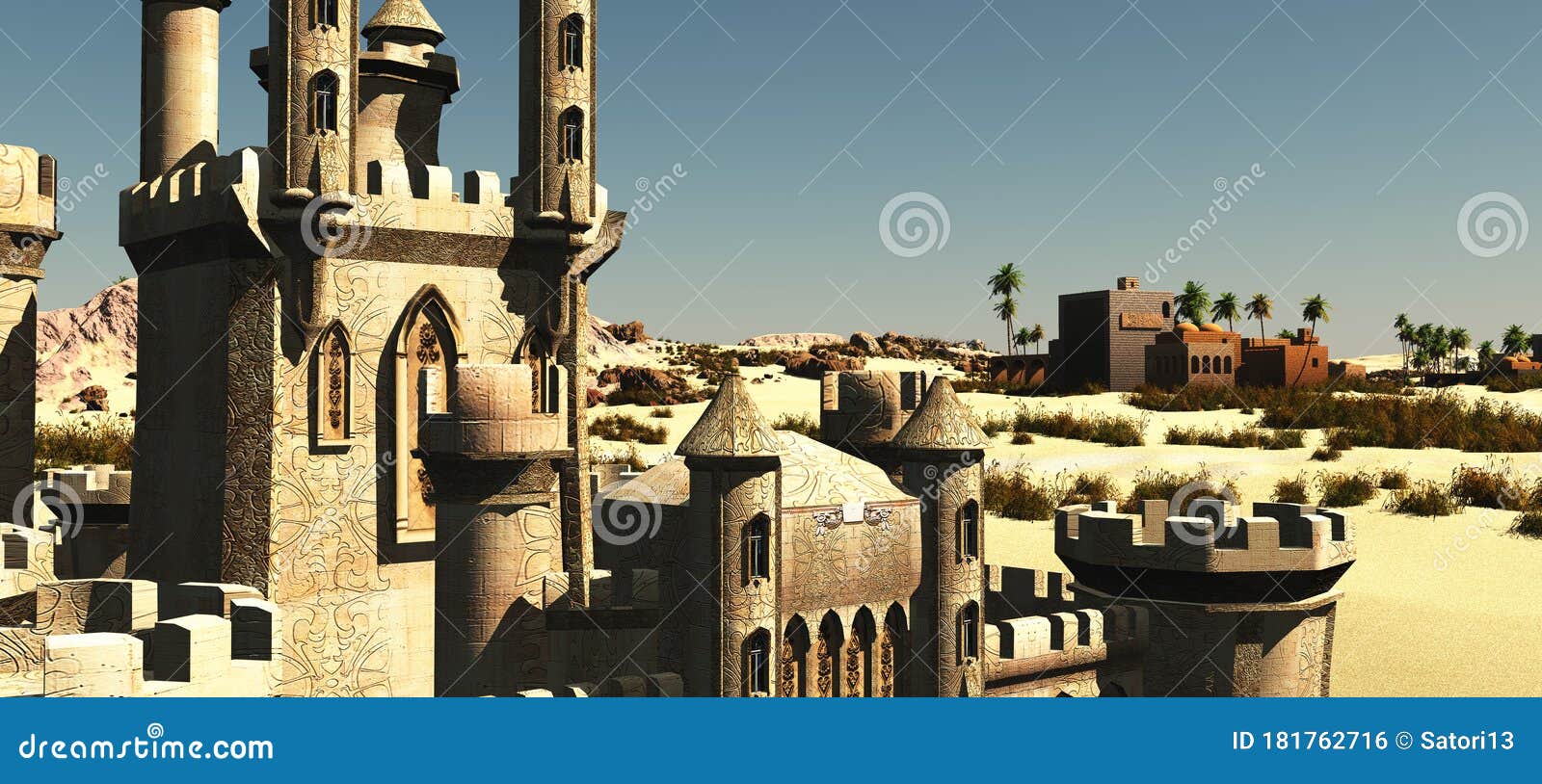 Arabic Small Town on Desert, 3d Rendering Stock Illustration ...