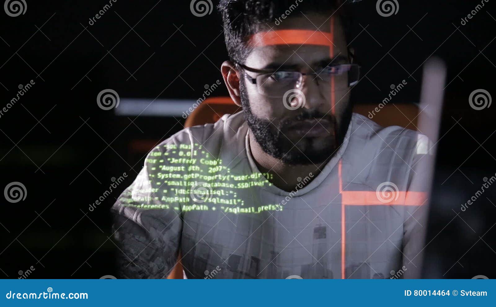 Arabic it Specialist Working on Computer at Night. Hacker Breaking ...