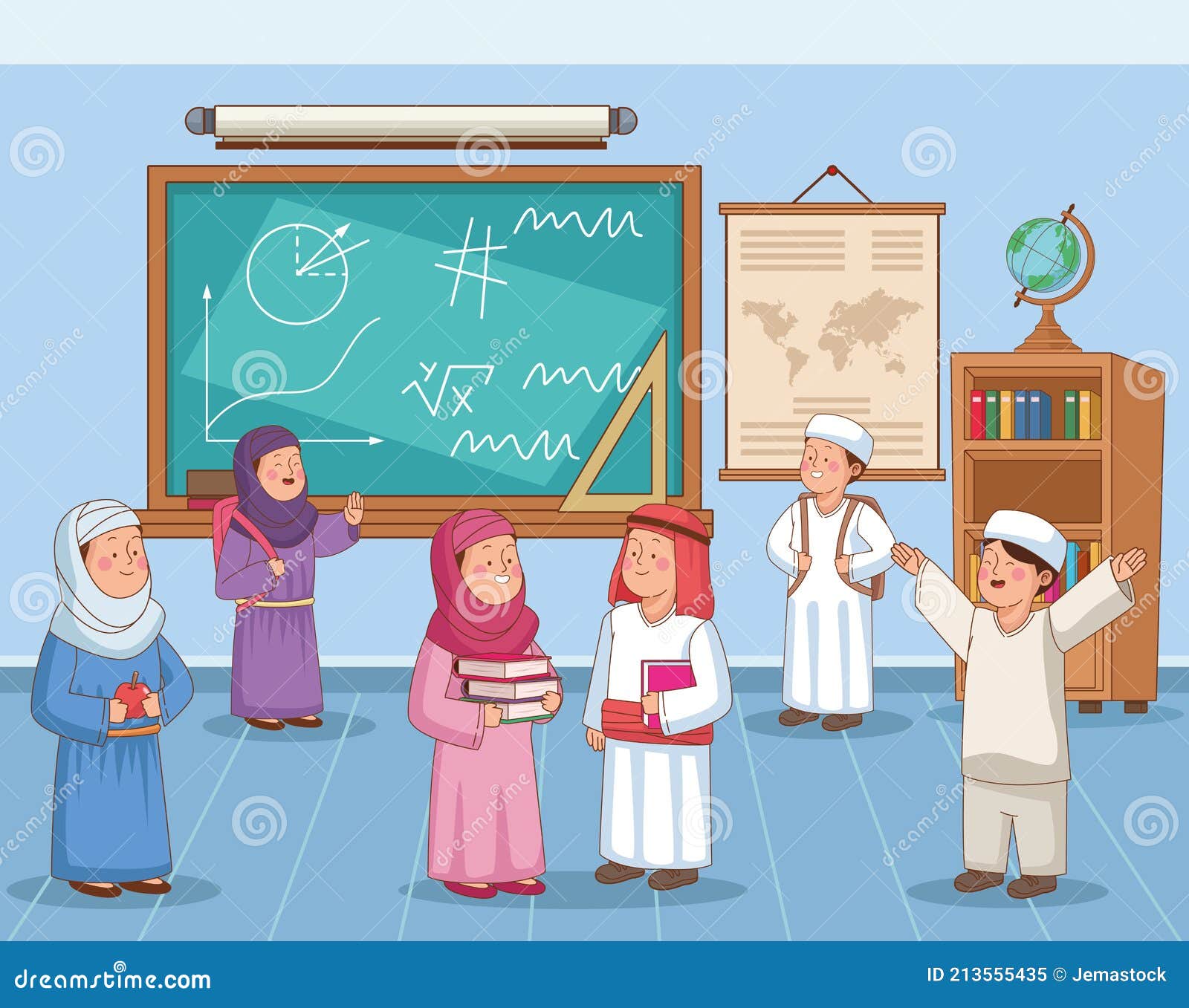 Arabic students group stock vector. Illustration of children - 213555435