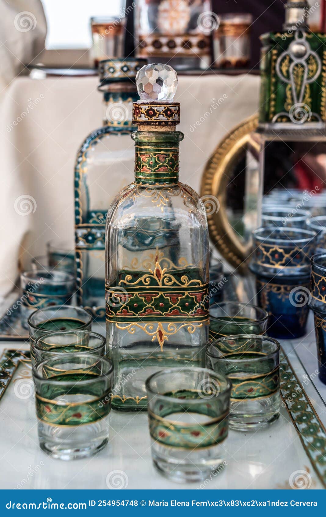 Arabic Style Bottle and Six Glasses Set Stock Photo - Image of ...