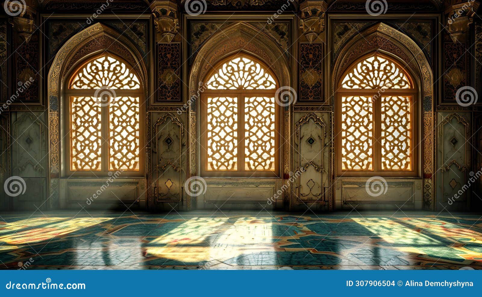 Interior of Building in Arabic Style with Windows Stock Illustration ...