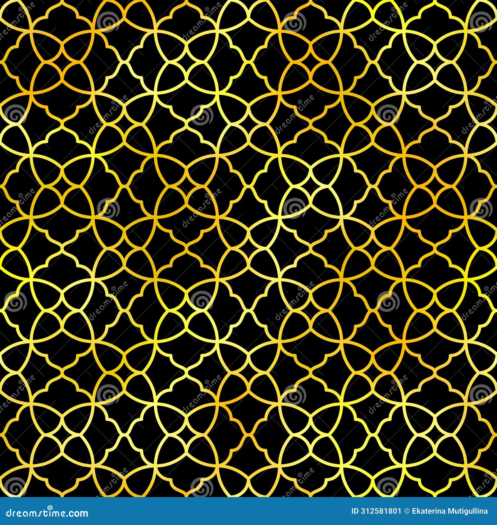 Arabic Style Seamless Pattern. Vector Gold Oriental Ornament on Black ...