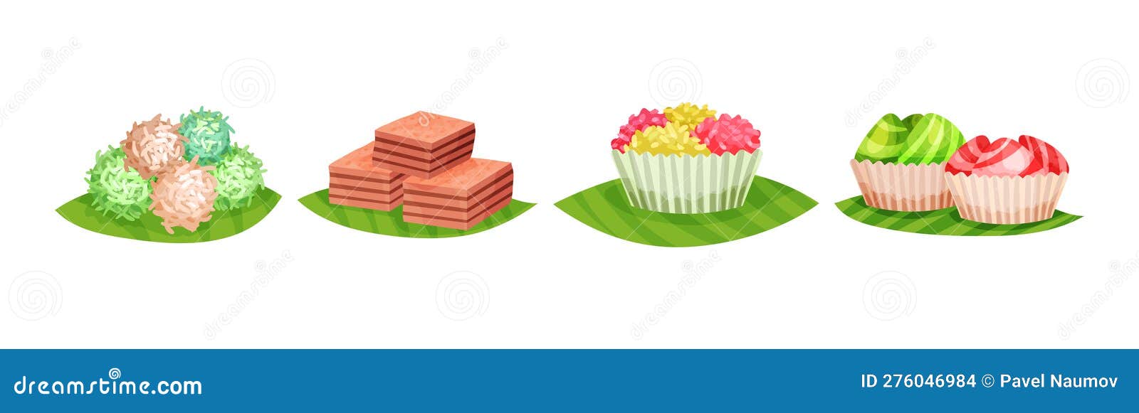 Arabic Sweets Served on Green Leaf Vector Set Stock Vector ...