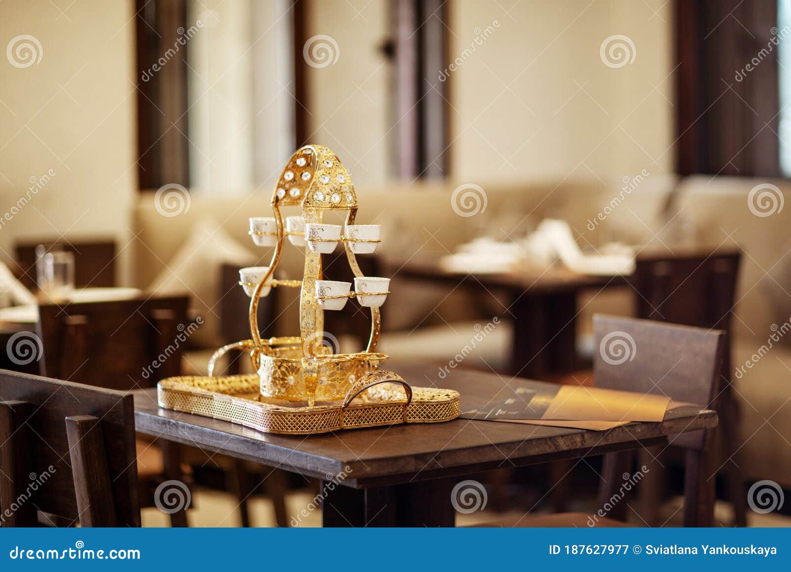 Arabic Tea Set is on a Tray on the Table in the Cafe Stock Image ...