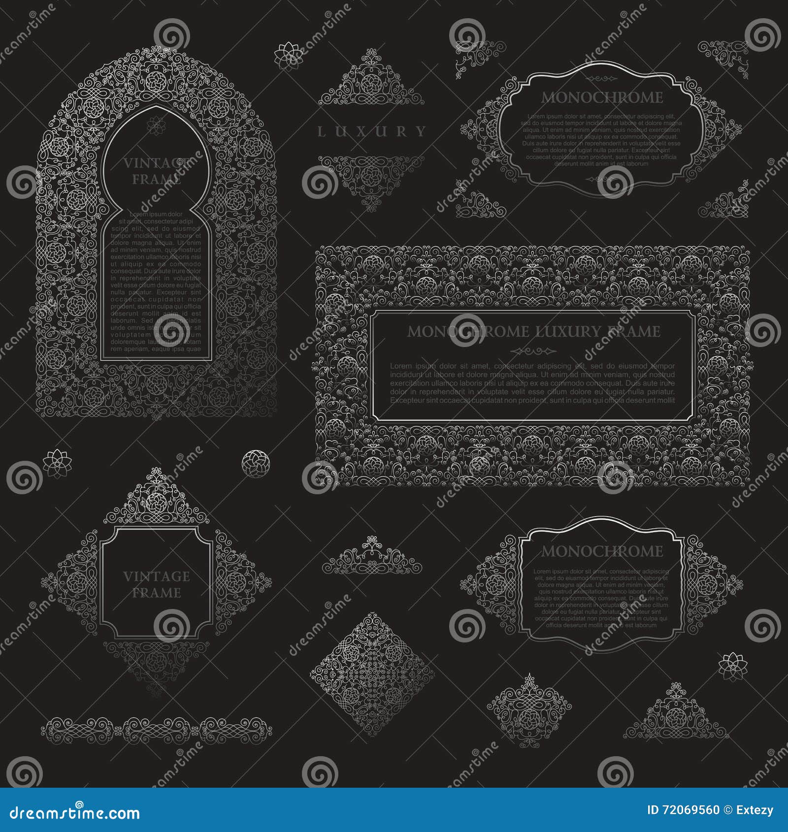 Arabic Vector Set of Frames Lines Art Design Templates. Muslim Black ...