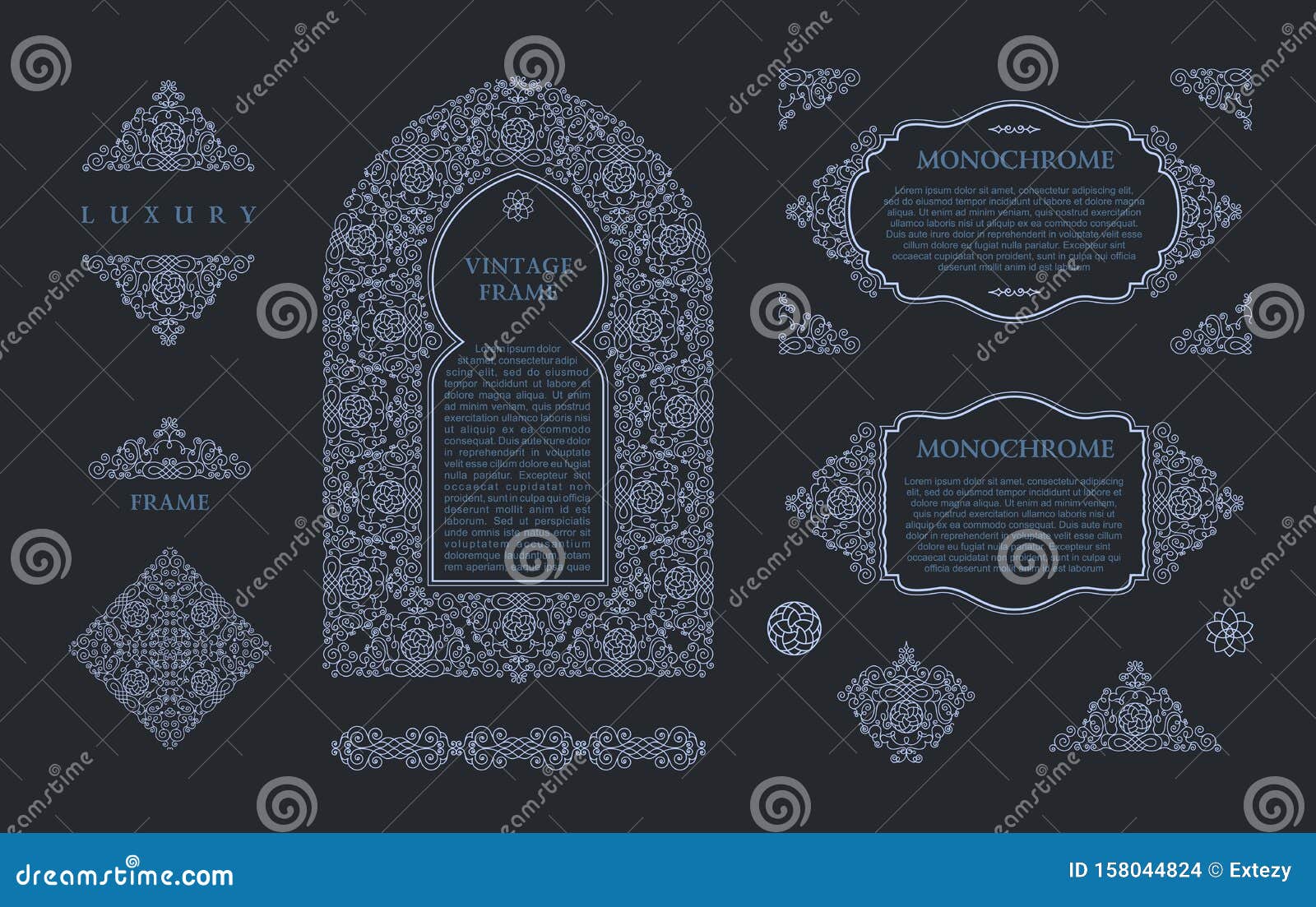 Arabic Vector Set of Frames Lines Art Design Templates. Muslim Black ...