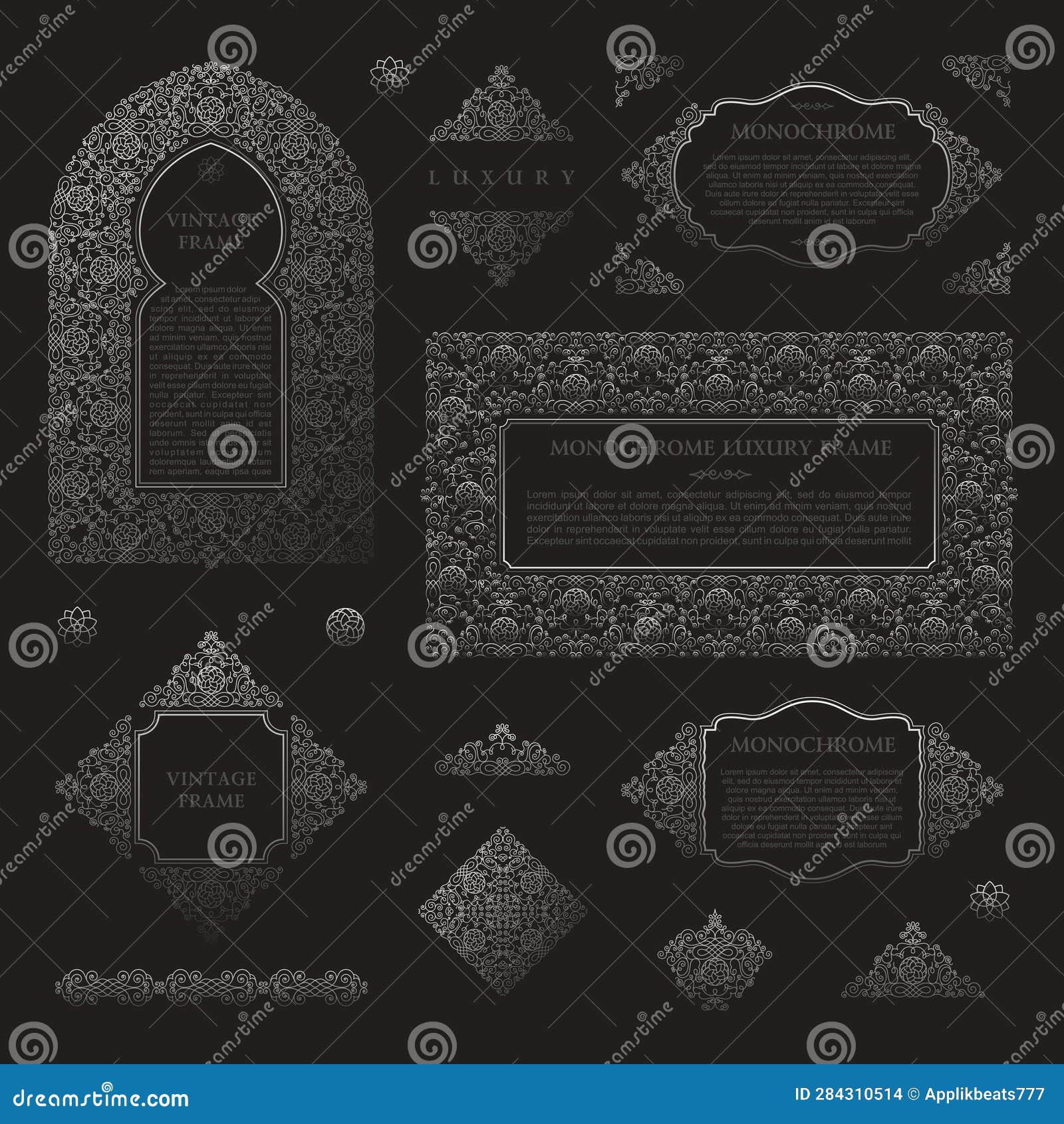 Arabic Vector Set of Frames Lines Art Design Templates. Muslim Black ...