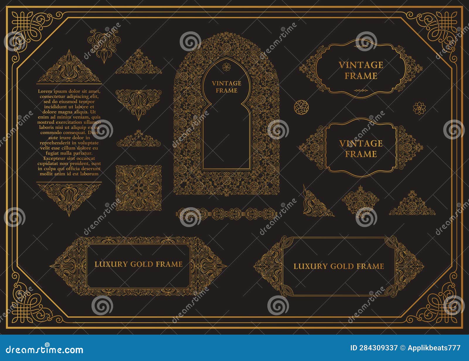 Arabic Vector Set of Frames Lines Art Design Templates. Muslim Gold ...