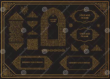 Arabic Vector Set of Frames Lines Art Design Templates. Muslim Gold ...