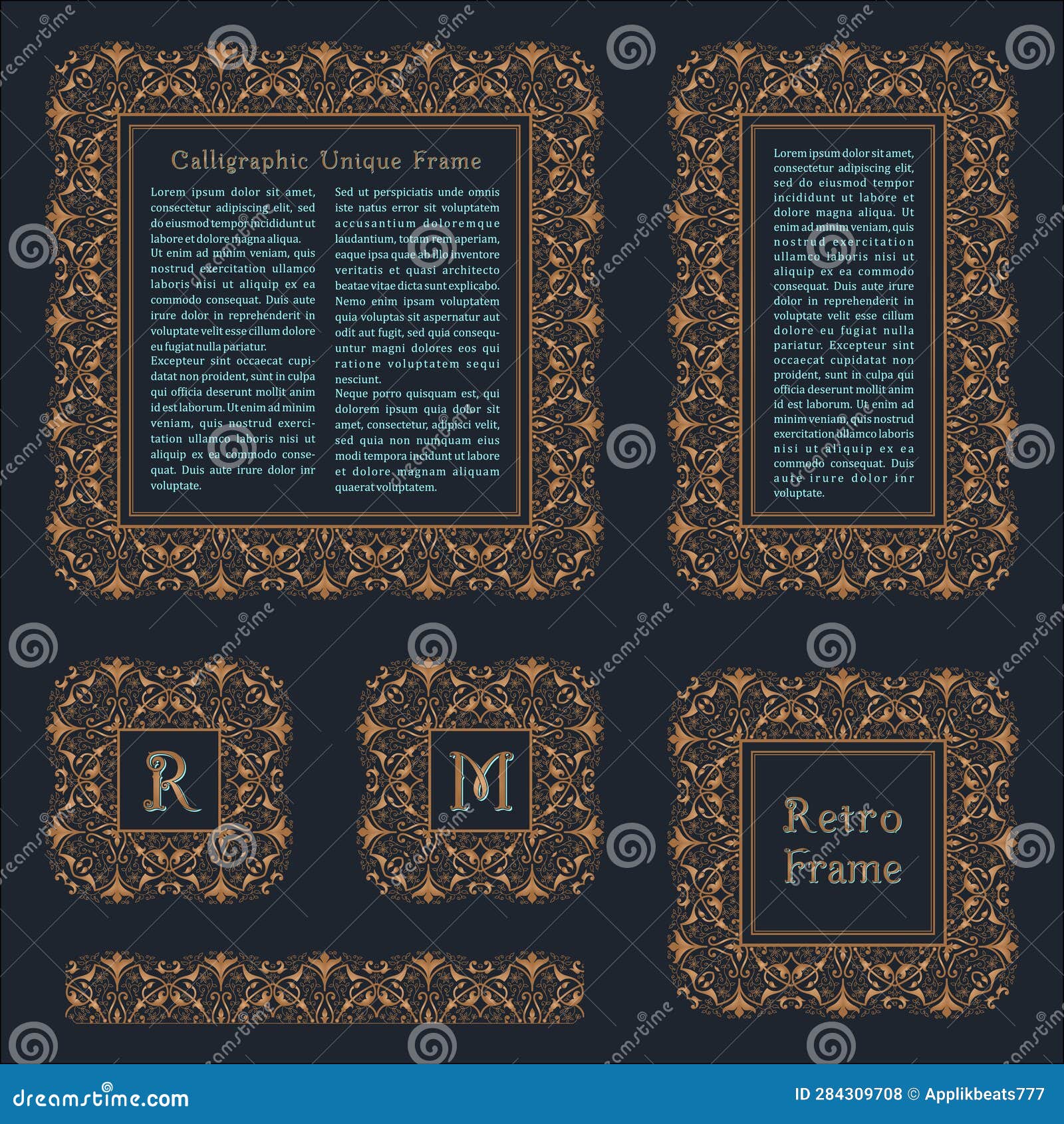 Arabic Vector Set of Frames Lines Art Design Templates. Muslim Gold ...