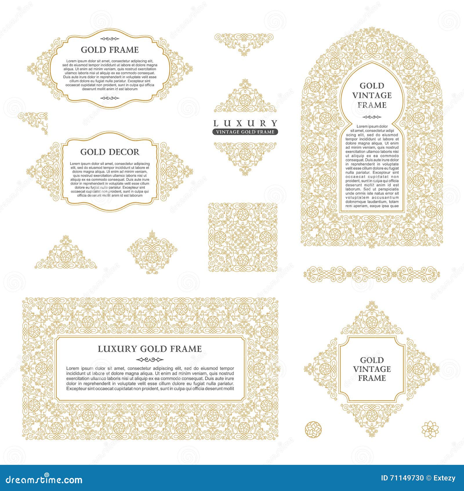 Arabic Vector Set Of Frames Lines Art Design Templates. Muslim Gold ...