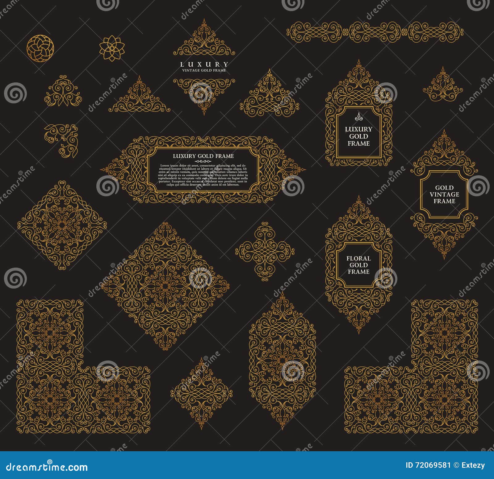 Arabic Vector Set Of Frames Lines Art Design Templates. Muslim Gold ...