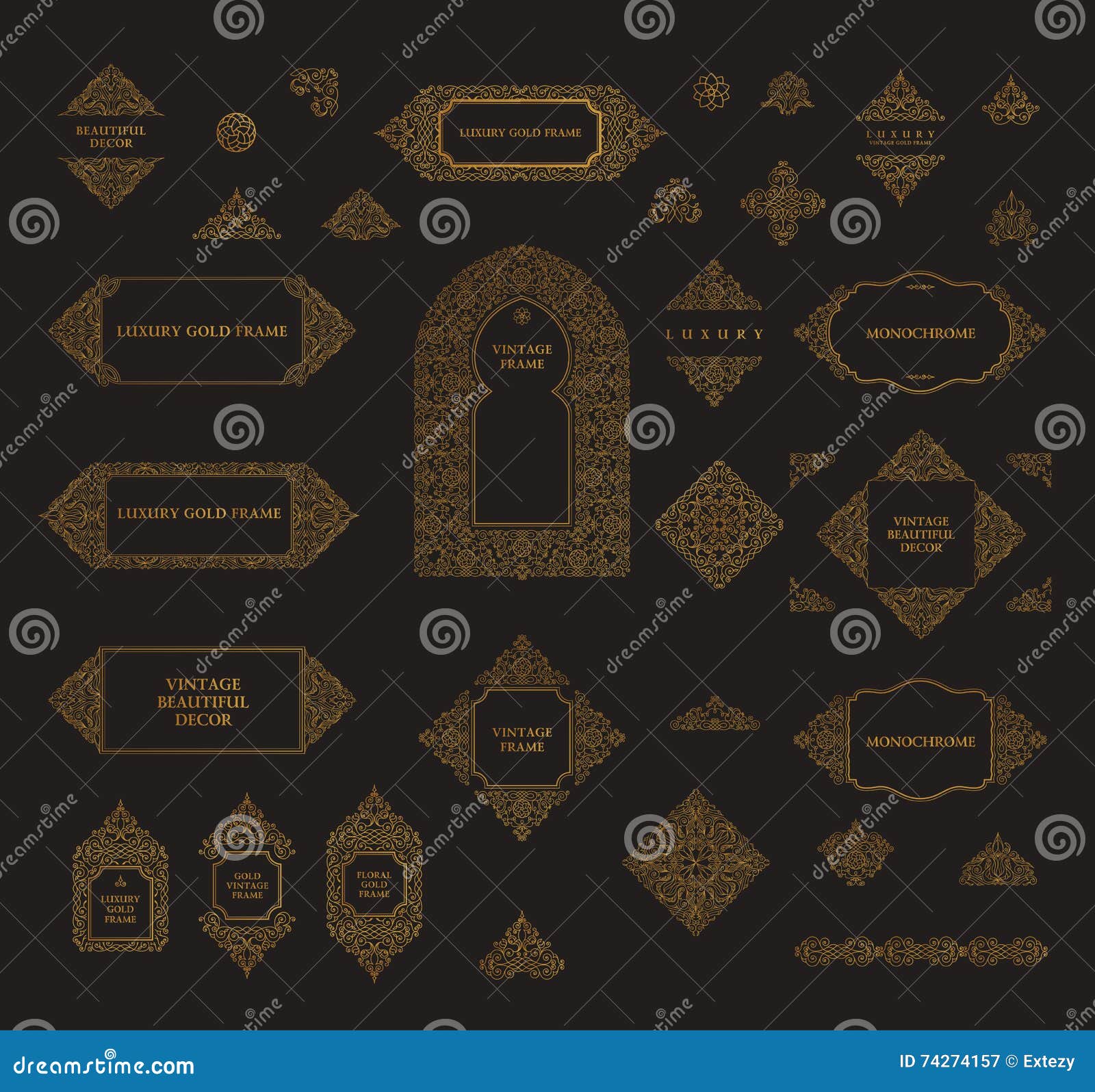 Arabic Vector Set of Frames Lines Art Design Templates. Muslim Gold ...