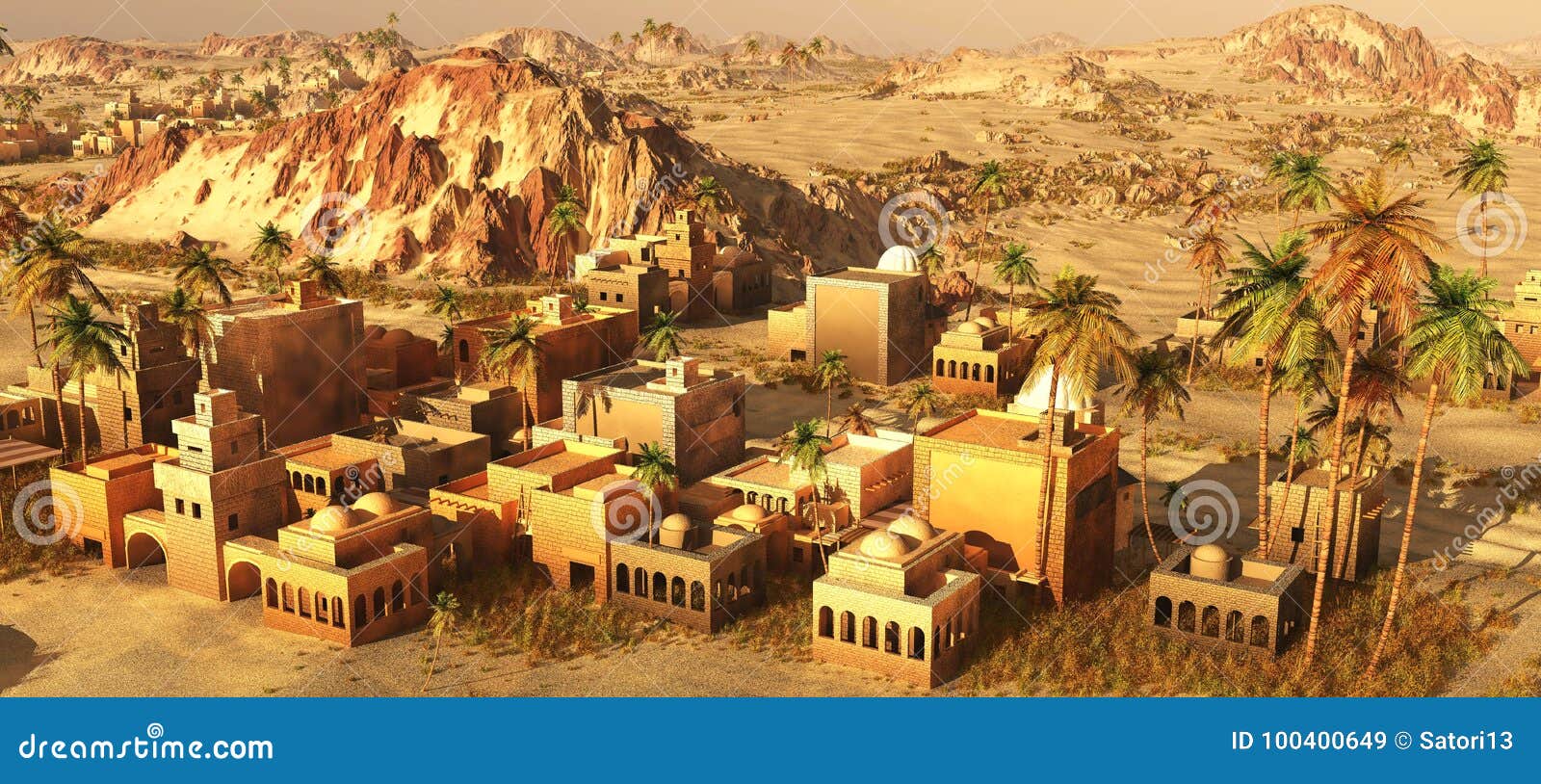 Arabic Village on the Desert 3d Rendering Stock Image - Image of oasis ...