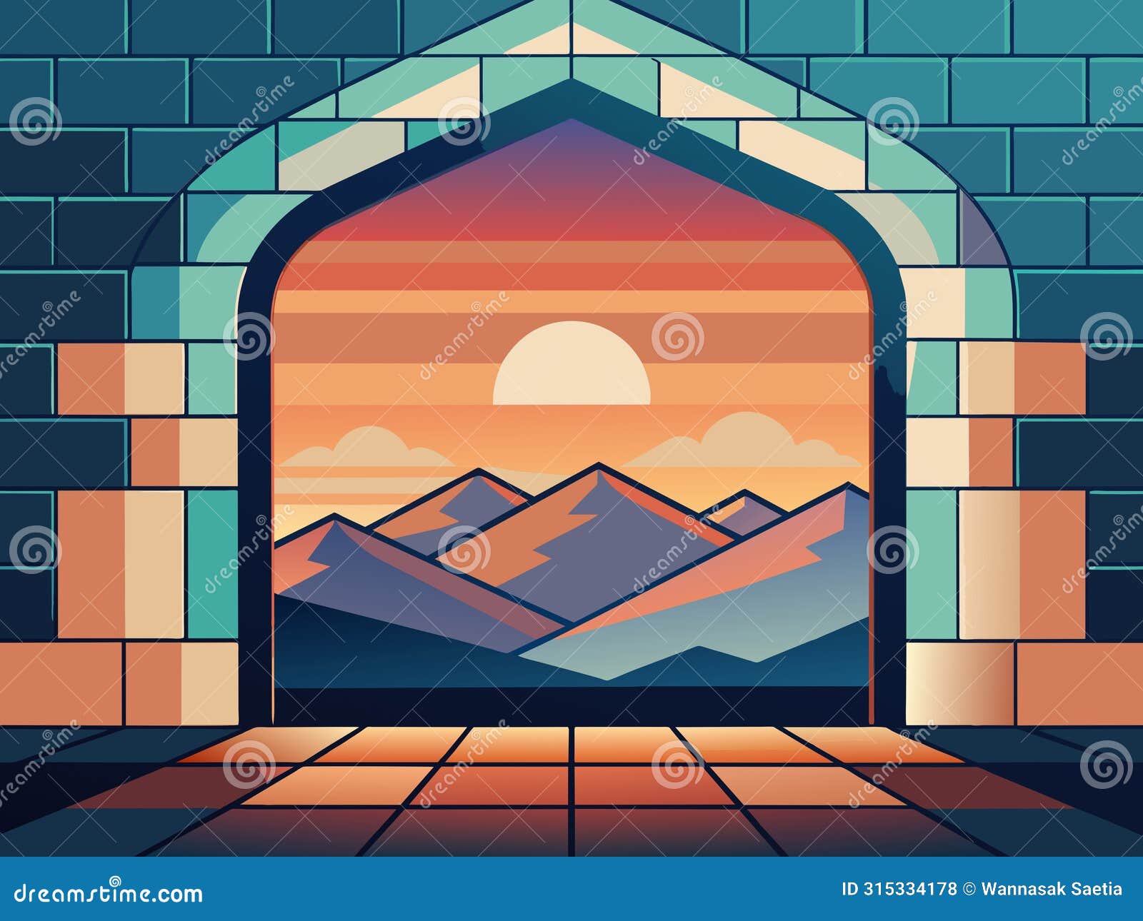 Arabic Window with Mountains and Sun Stock Vector - Illustration of ...