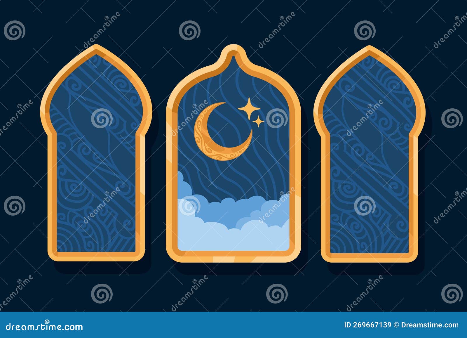Arabic Windows Frame with Moon Stock Vector - Illustration of emblem ...