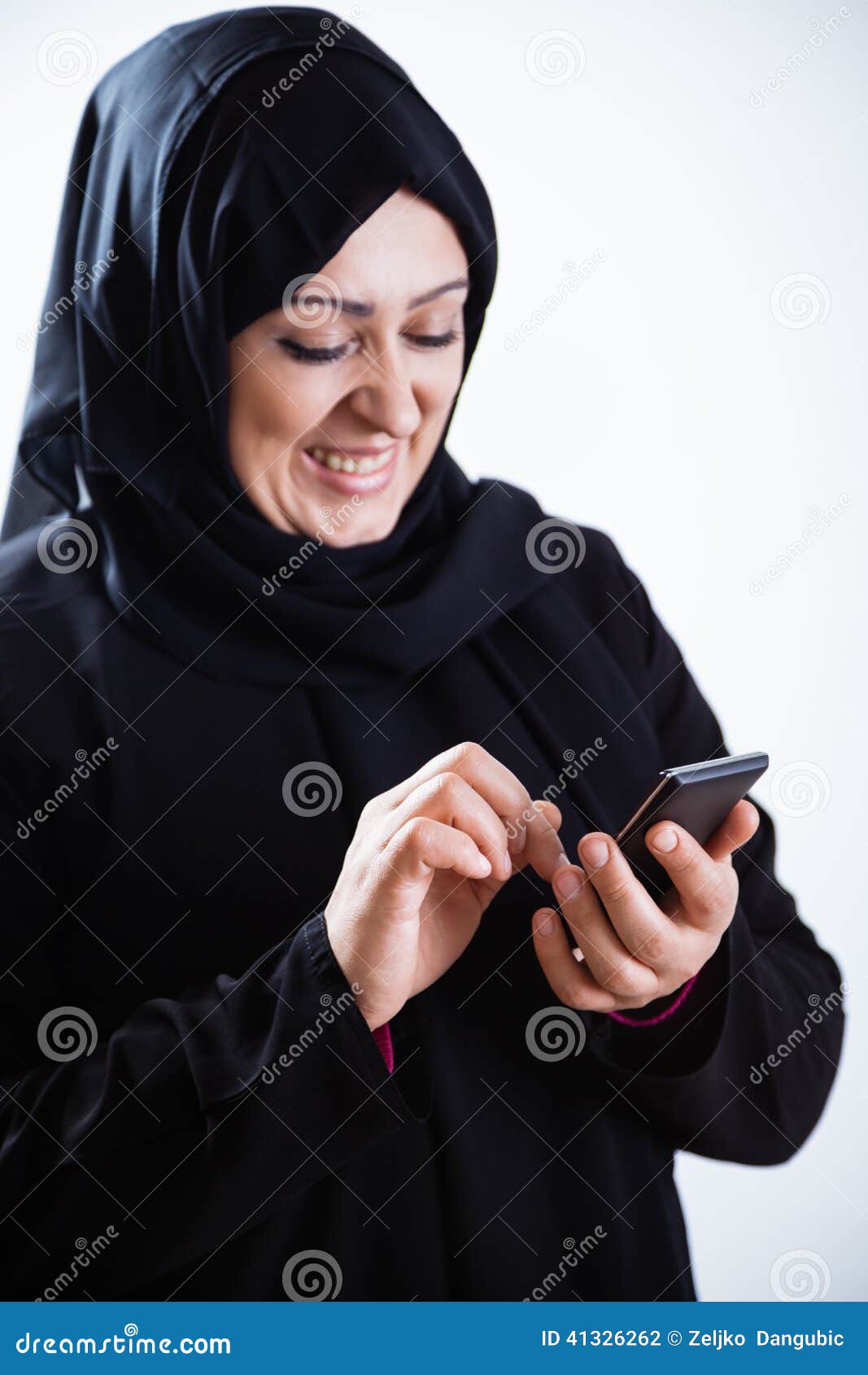 Arabic Woman Using Smart Phone Stock Photo - Image of business, hijab ...