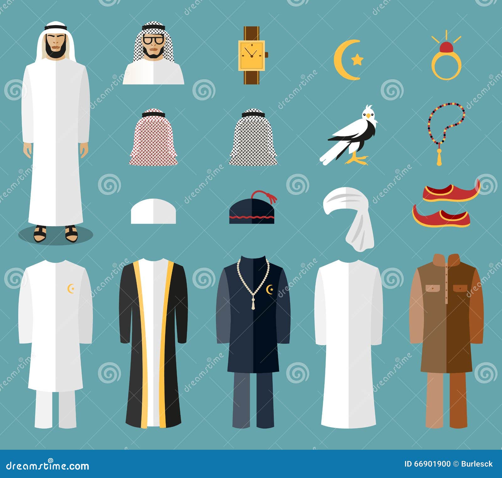 Arabische Mensenkleren En Toebehoren Vector Illustratie - Illustration ...